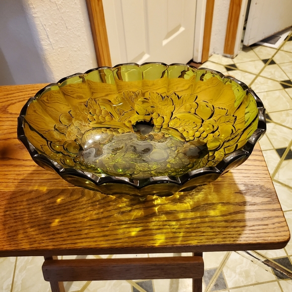 Art | Vintage Green Glass Embossed Fruit Footed Large Center Piece ...